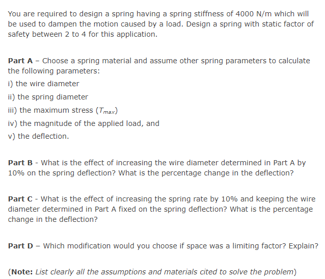 Solved You are required to design a spring having a spring | Chegg.com