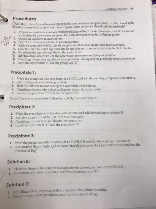 Solved EXPERIMENT 5 Qualitative Analysis 1 Unknown A | Chegg.com