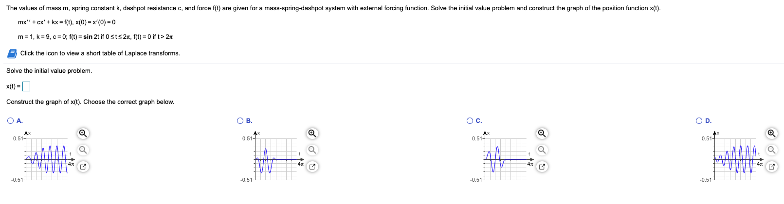 Solved The values of mass m, spring constant k, dashpot | Chegg.com