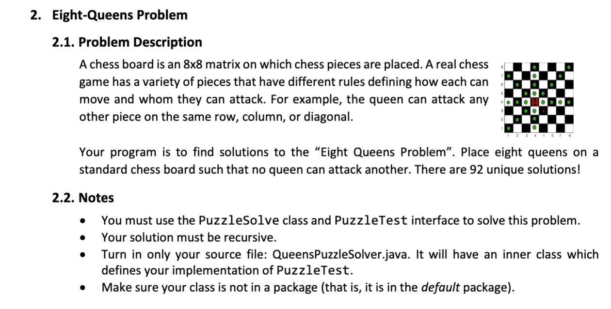 Solved 2. Eight-Queens Problem 2.1. Problem Description A | Chegg.com