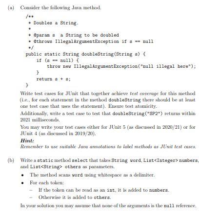 Solved (a) Consider the following Java method. /*+ * Doubles | Chegg.com
