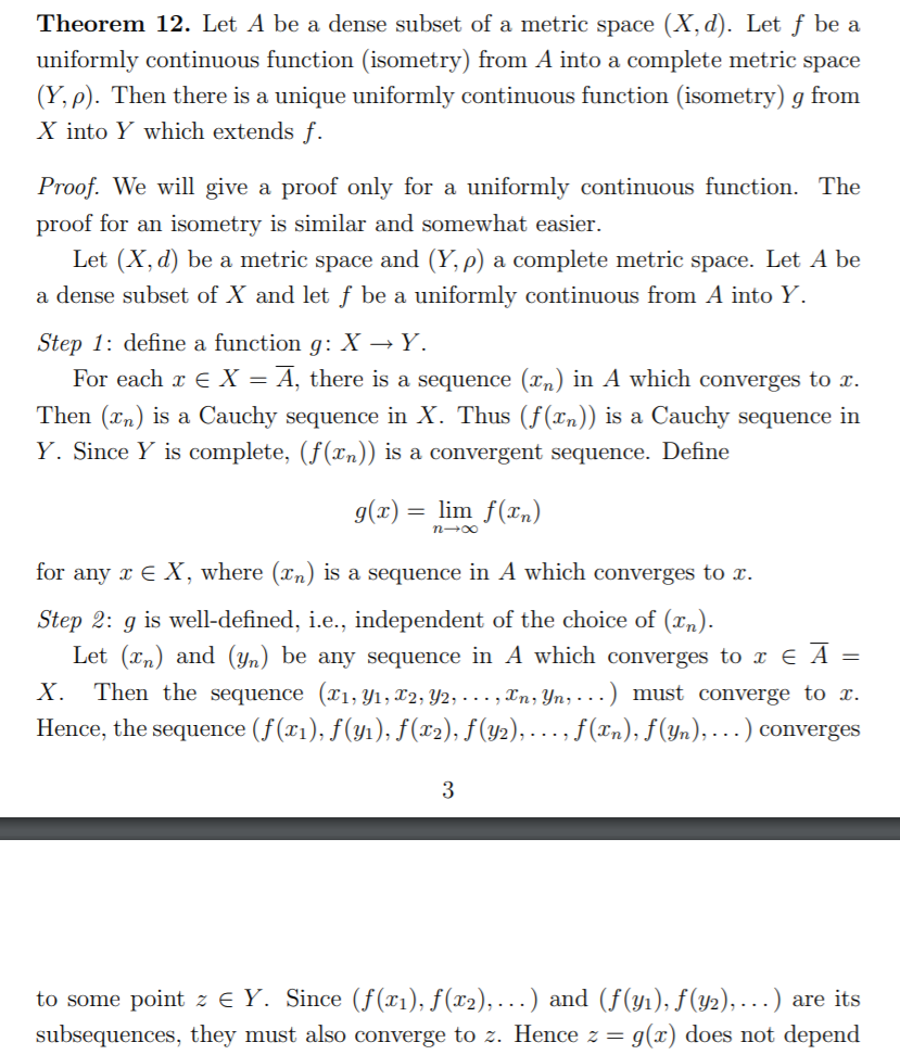 Solved Theorem 12. Let A be a dense subset of a metric space | Chegg.com
