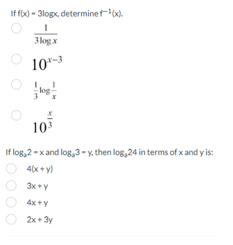 Solved If f(x)=3logx, ﻿determine | Chegg.com