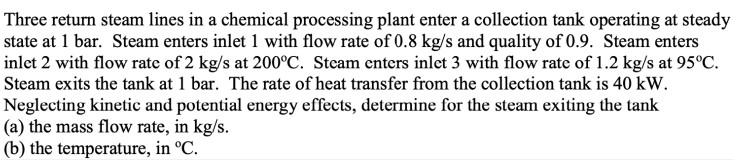Solved Three return steam lines in a chemical processing | Chegg.com