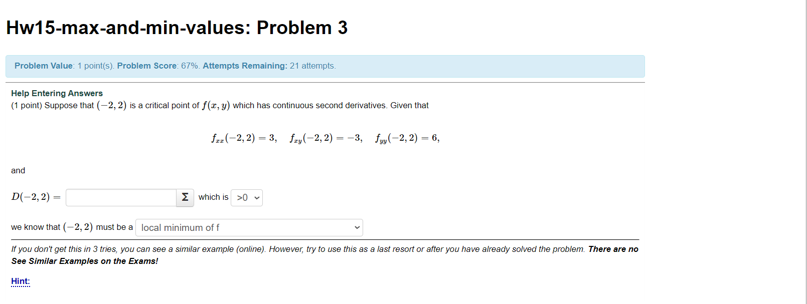 Solved Hw15 Max And Min Values Problem 3 Problem Value 1 