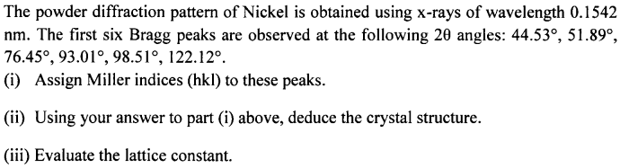 Solved The powder diffraction pattern of Nickel is obtained | Chegg.com