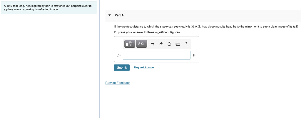 Solved A 10.5-foot-long, nearsighted python is stretched out | Chegg.com