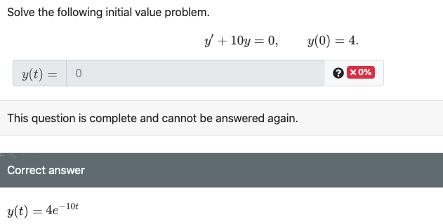 Solved Solve the following initial value problem. y +10y = | Chegg.com