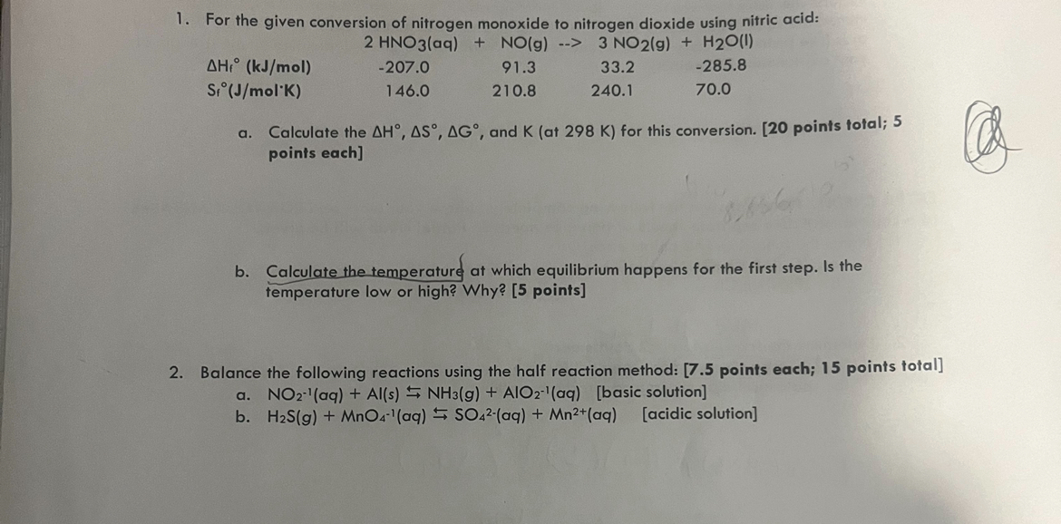 Solved 1. ﻿For the given conversion of ﻿nitrogen monoxide to | Chegg.com