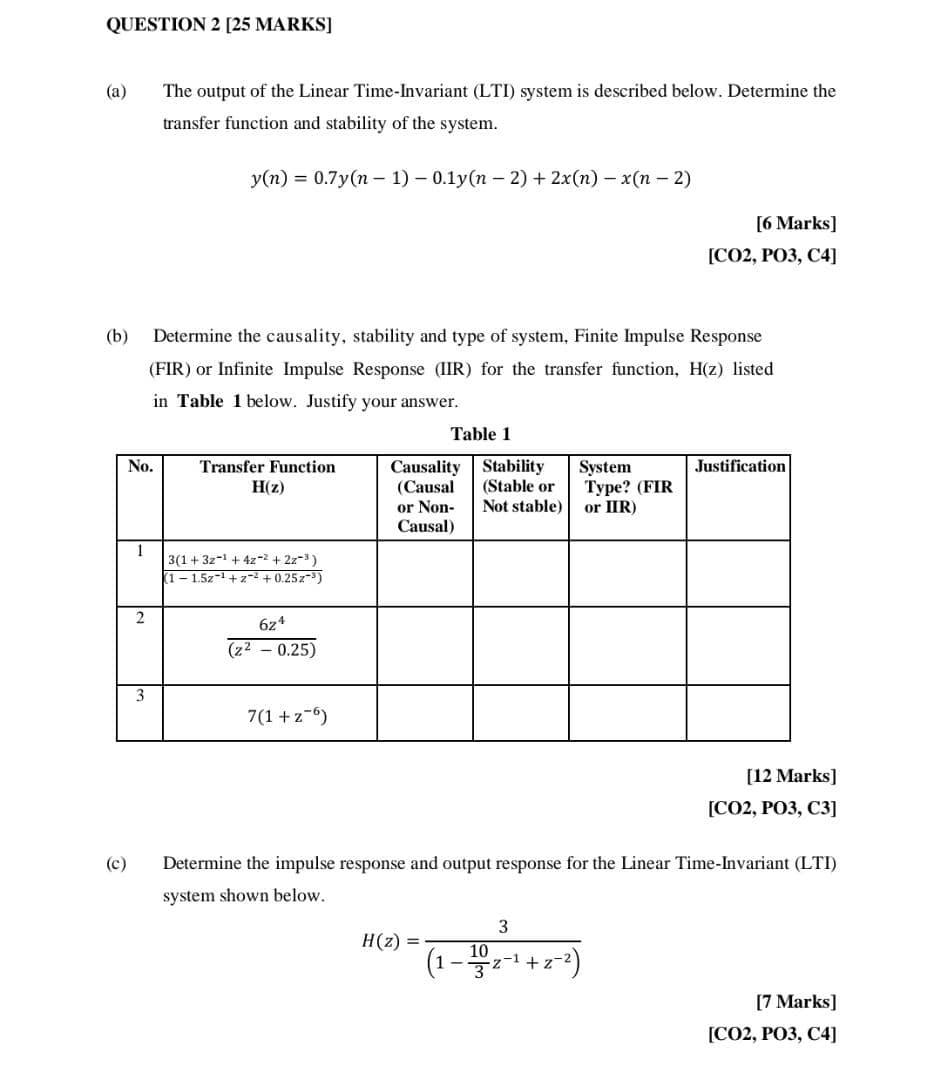 Solved QUESTION 2 [25 MARKS] (a) (b) (c) No. 1 2 3 The | Chegg.com