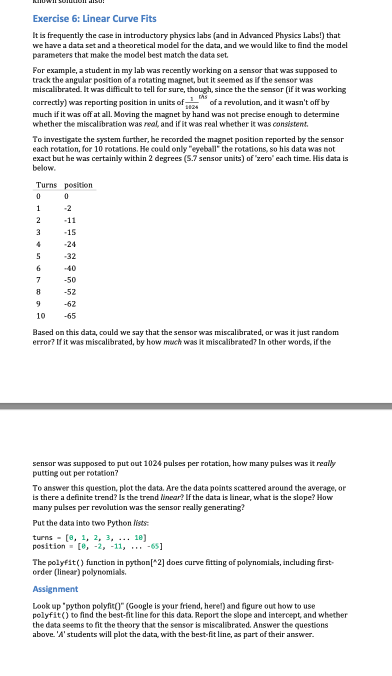 Exercise 6: Linear Curve Fits It is frequently the | Chegg.com
