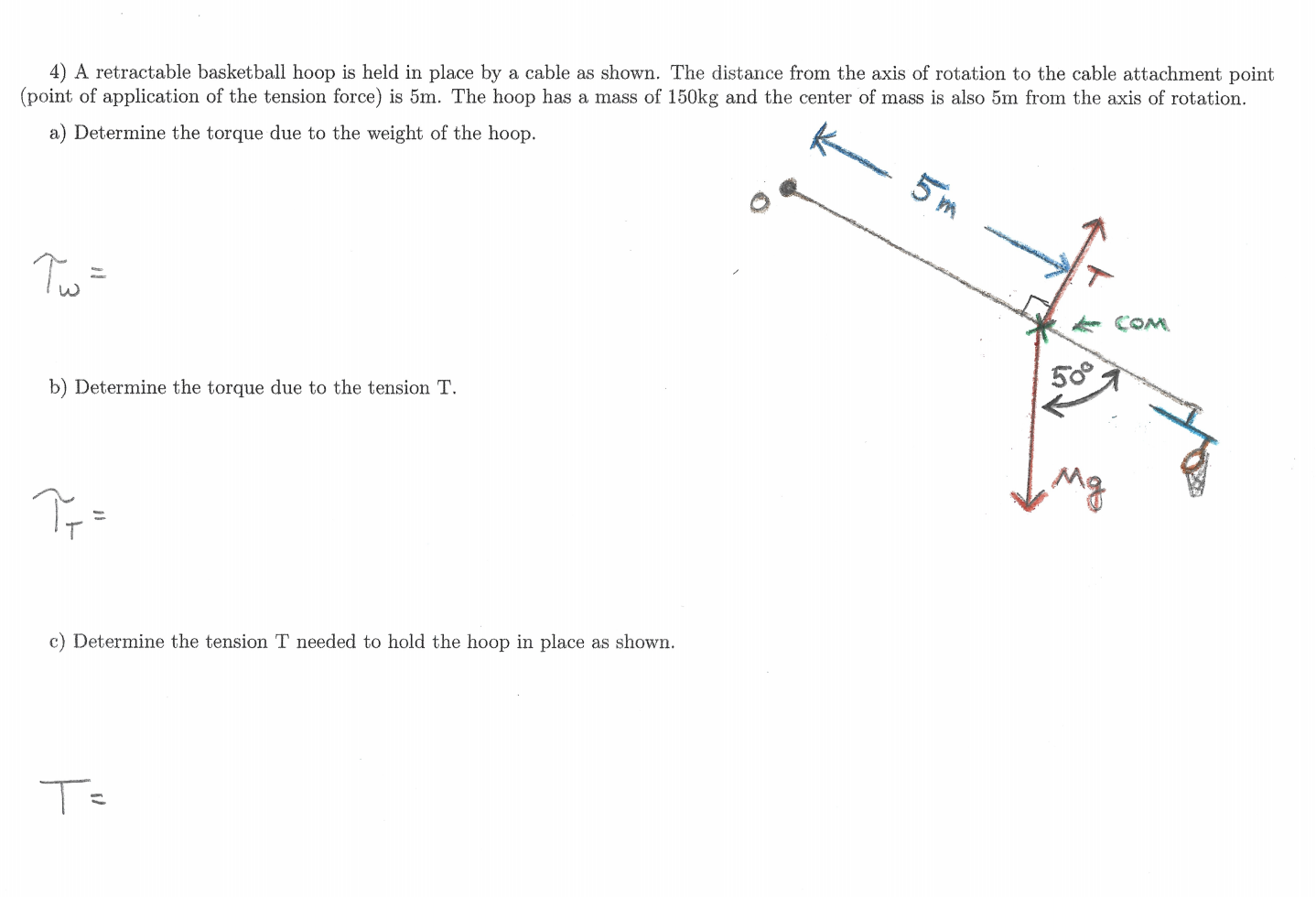 Solved 4) A retractable basketball hoop is held in place by | Chegg.com