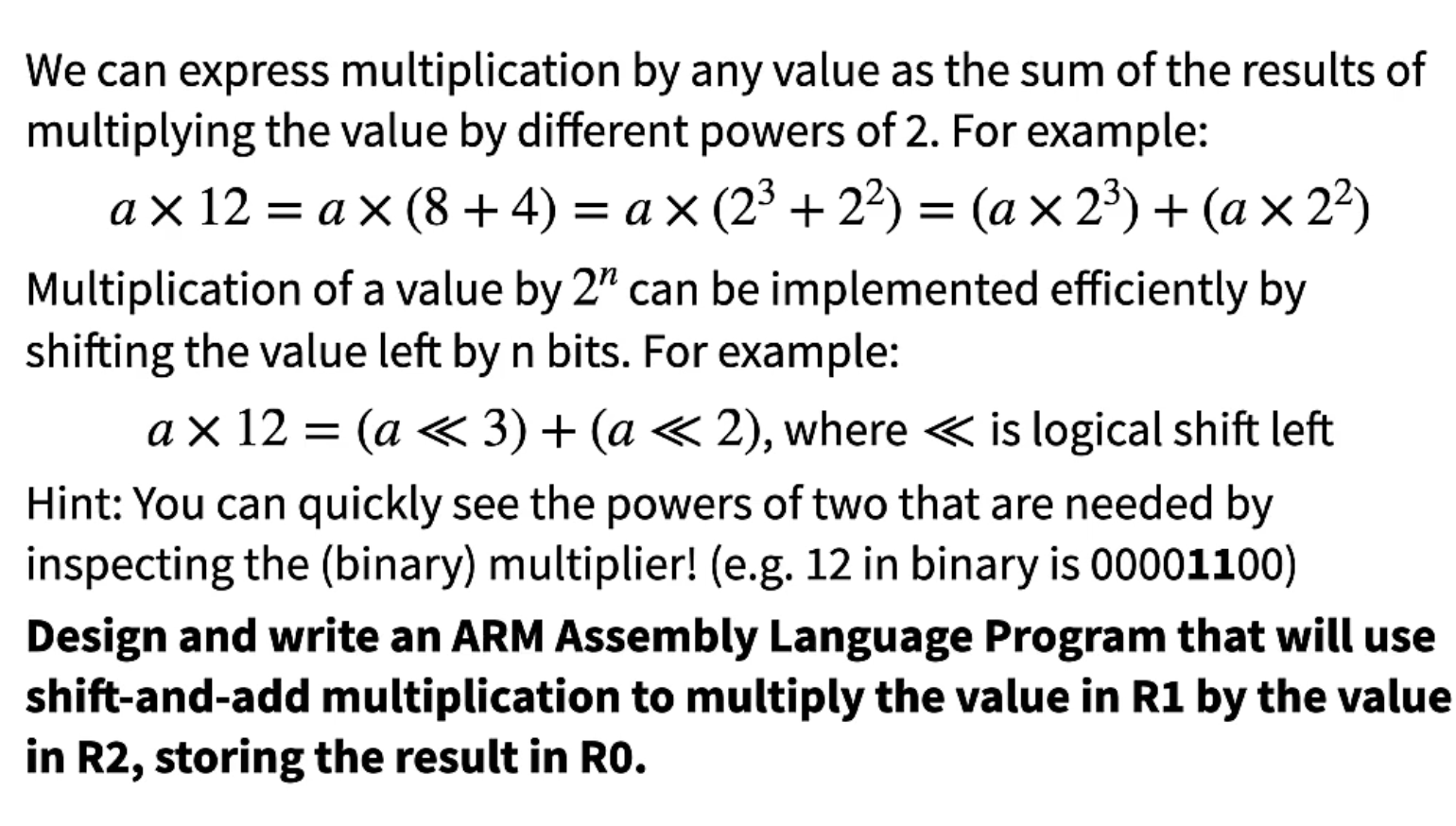 Solved We can express multiplication by any value as the sum | Chegg.com