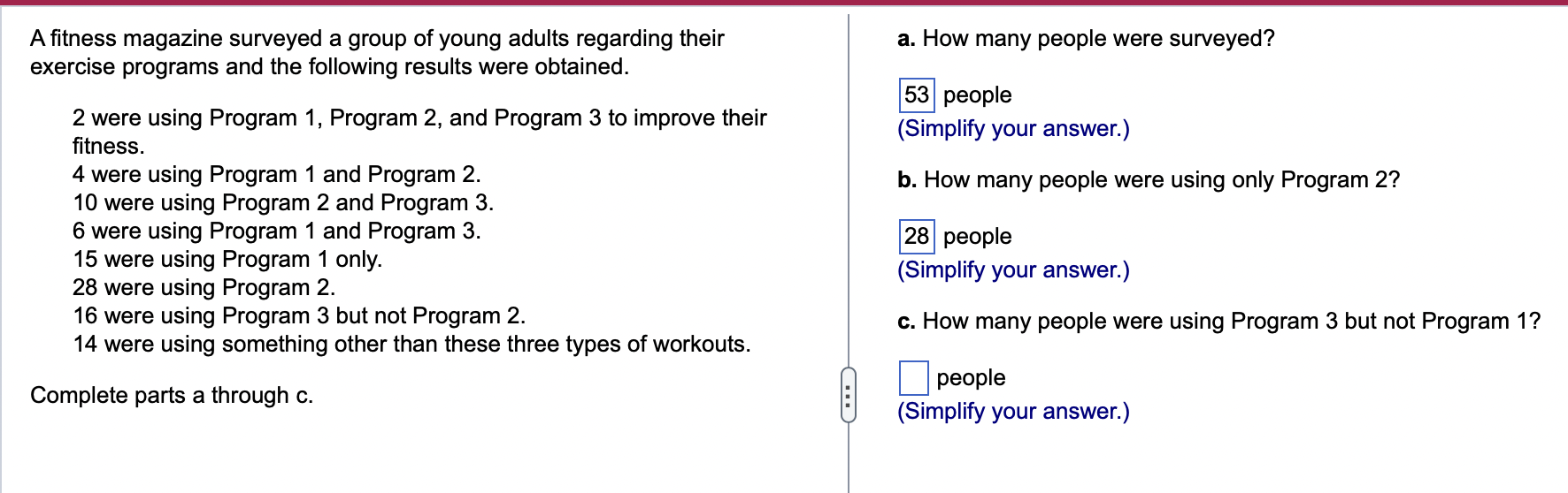Solved A fitness magazine surveyed a group of young adults | Chegg.com