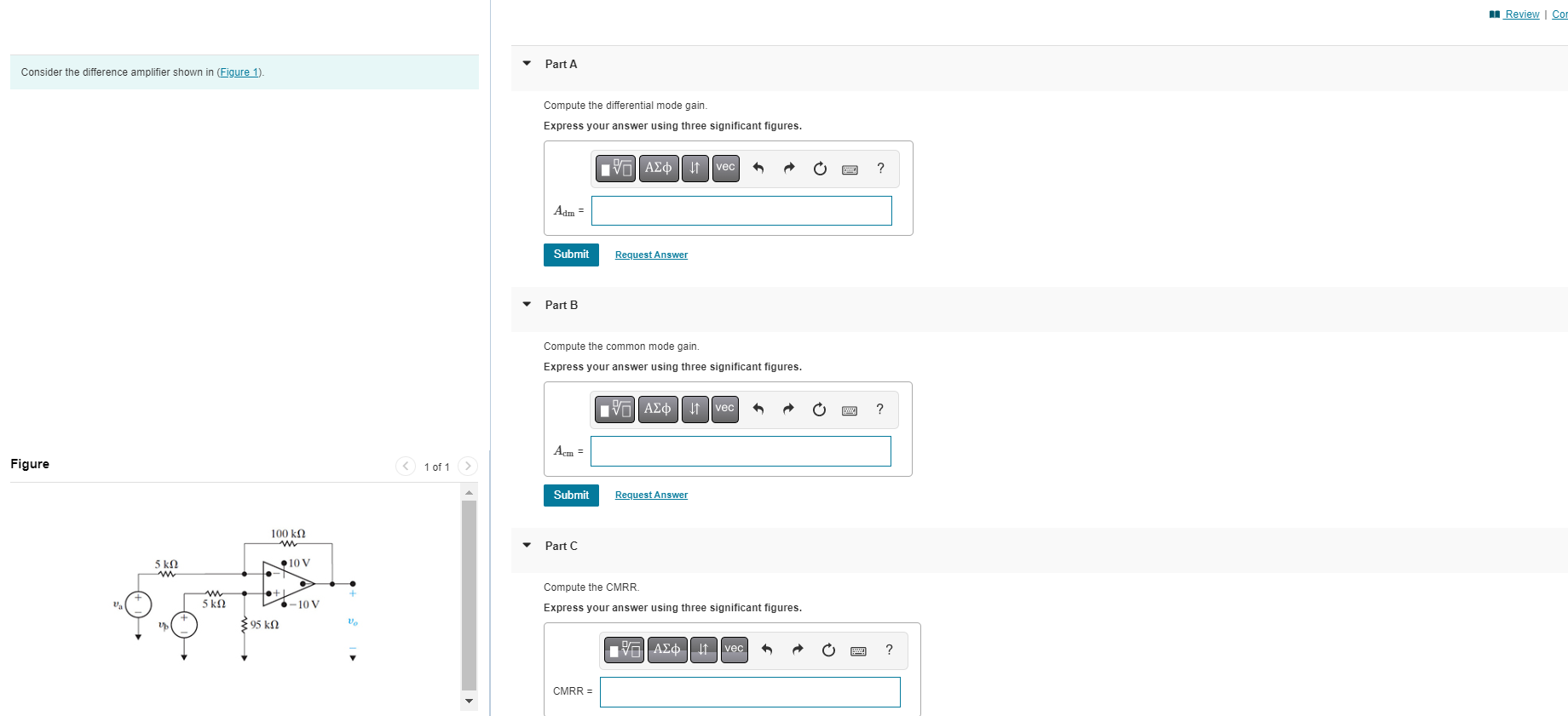 Solved Consider the difference amplifier shown in (Figure | Chegg.com