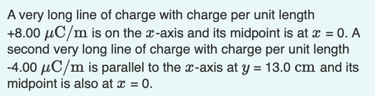 Solved A very long line of charge with charge per unit | Chegg.com