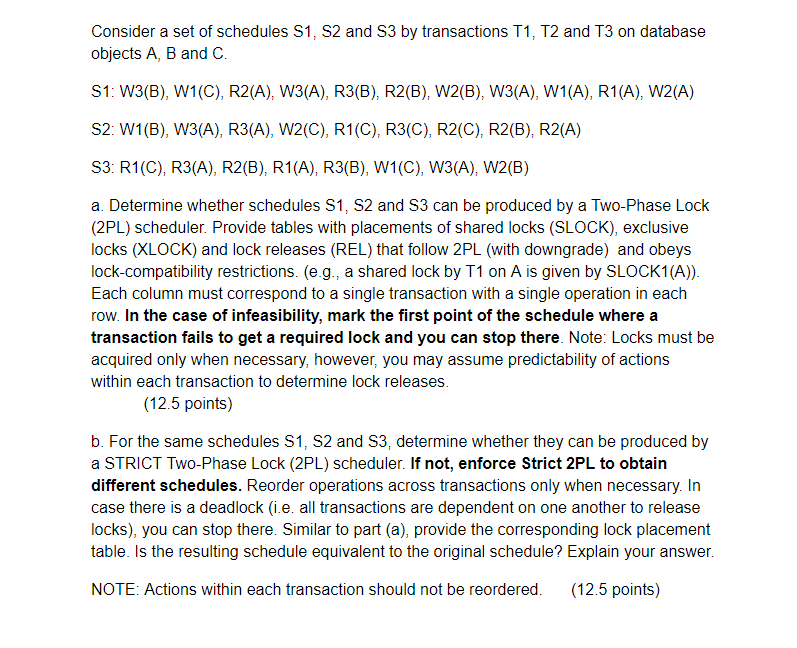 Consider a set of schedules S1, S2 and S3 by | Chegg.com