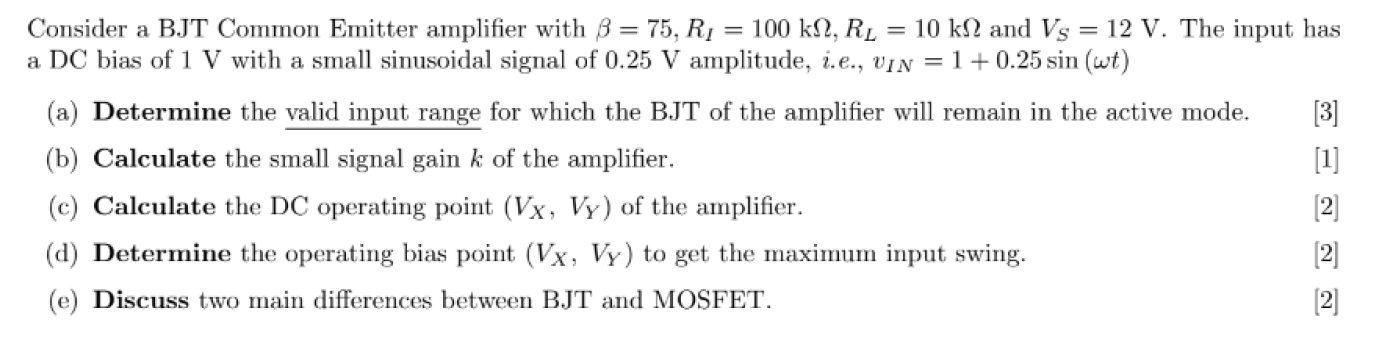 Solved Consider a BJT Common Emitter amplifier with | Chegg.com