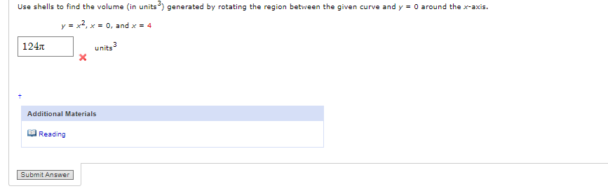 Solved Use shells to find the volume (in units 3 ) generated | Chegg.com
