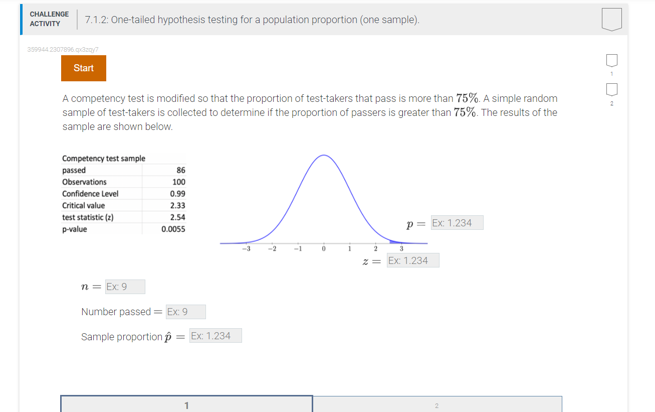 Solved CHALLENGE ACTIVITY 7.1.2: One-tailed hypothesis | Chegg.com