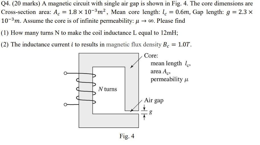 Solved Q4. (20 marks) A magnetic circuit with single air gap | Chegg.com