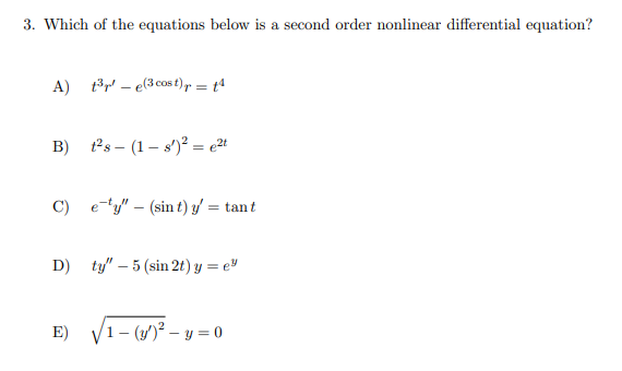Solved 3. Which of the equations below is a second order | Chegg.com