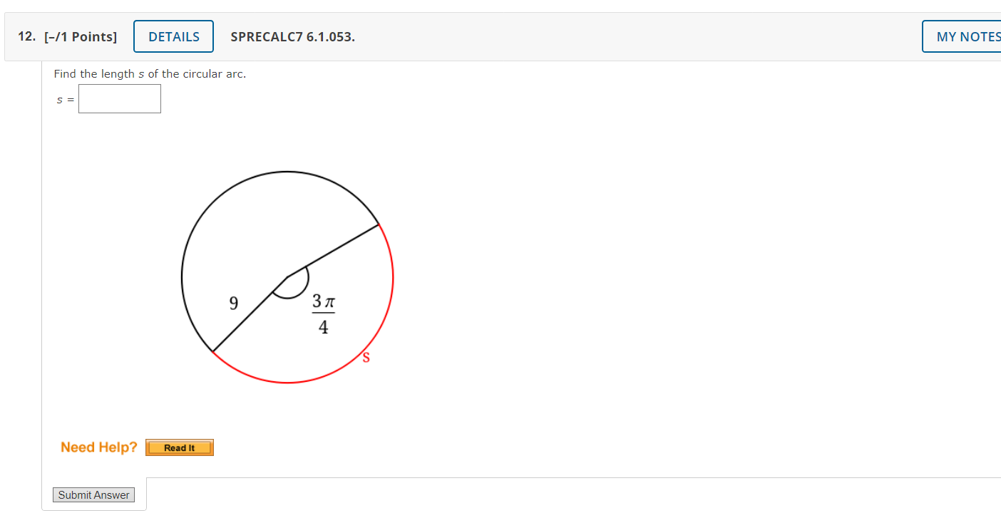 Solved Find the length s of the circular arc. | Chegg.com