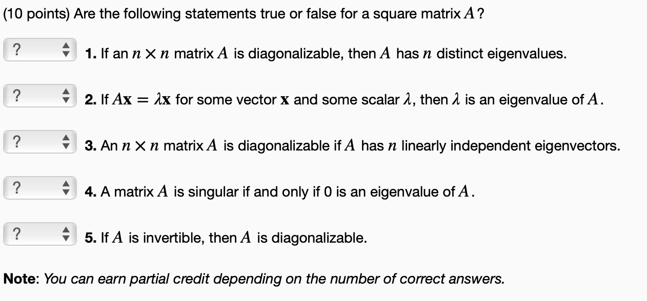 Solved (10 points) Are the following statements true or | Chegg.com