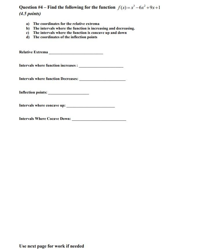 Solved Question \#4-Find the following for the function | Chegg.com