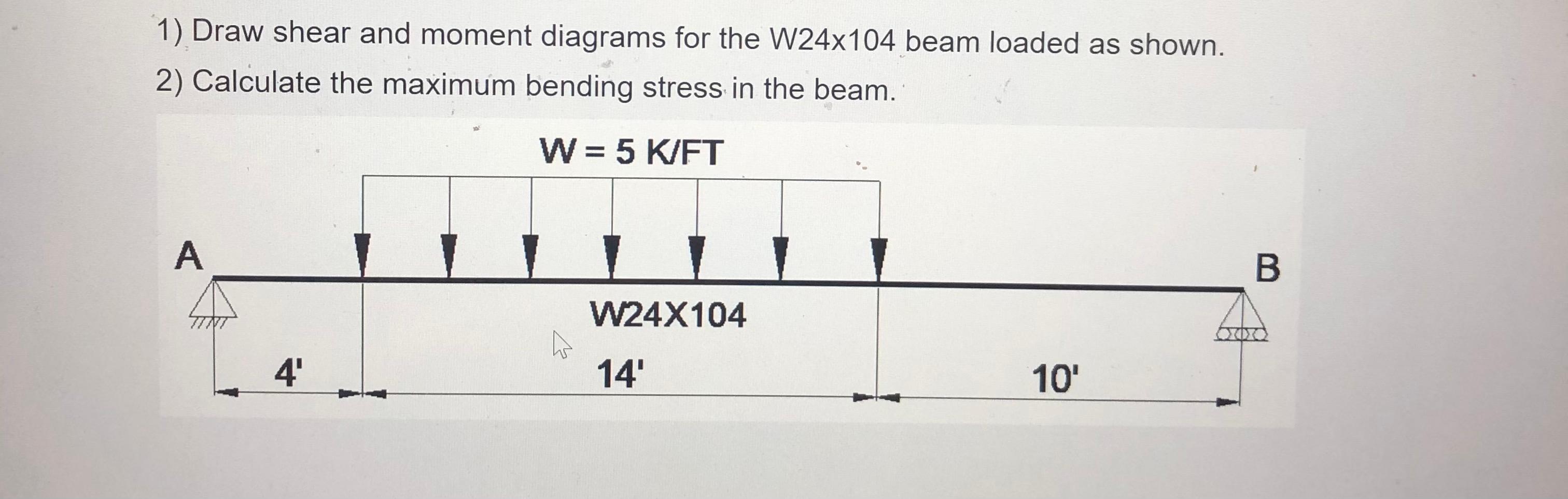 Solved 1) Draw shear and moment diagrams for the W24x104 | Chegg.com