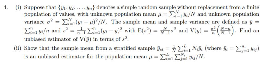 Solved 4. i) Suppose that (y, y2,... , yn) denotes a simple | Chegg.com