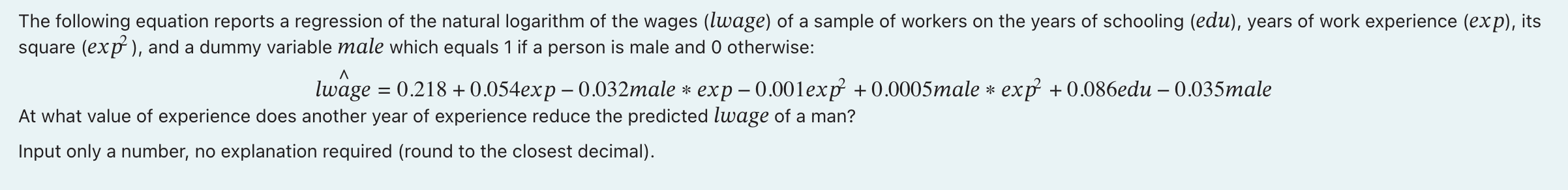 Solved The following equation reports a regression of the | Chegg.com