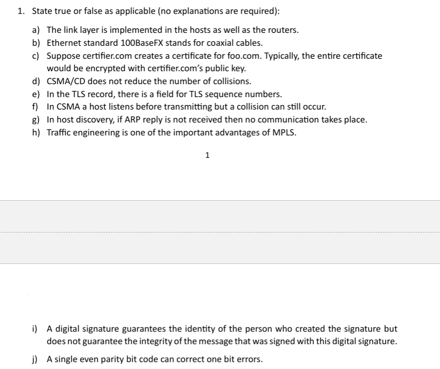 Solved 1. State true or false as applicable (no explanations | Chegg.com