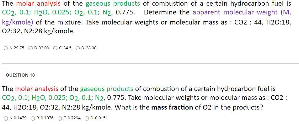 Solved The molar analysis of the gaseous products of | Chegg.com