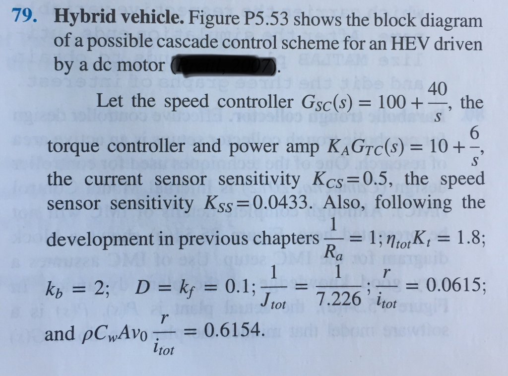 Solved 79. Hybrid vehicle. Figure P5.53 shows the block | Chegg.com