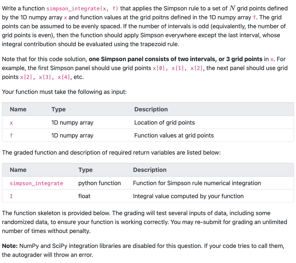 Write a function simpson_integrate (x,f) that applies | Chegg.com