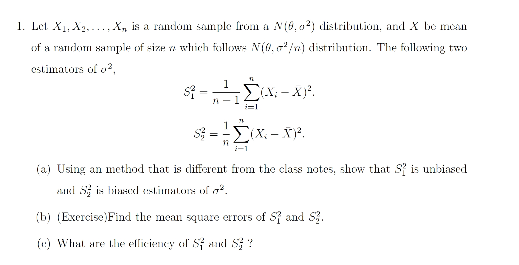 Solved Let x1,x2,dots,xn ﻿is a random sample from a N(θ,σ2) | Chegg.com