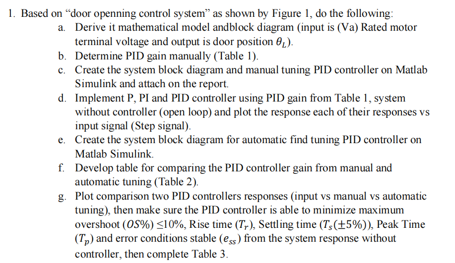 Solved c. 1. Based on “door openning control system” as | Chegg.com