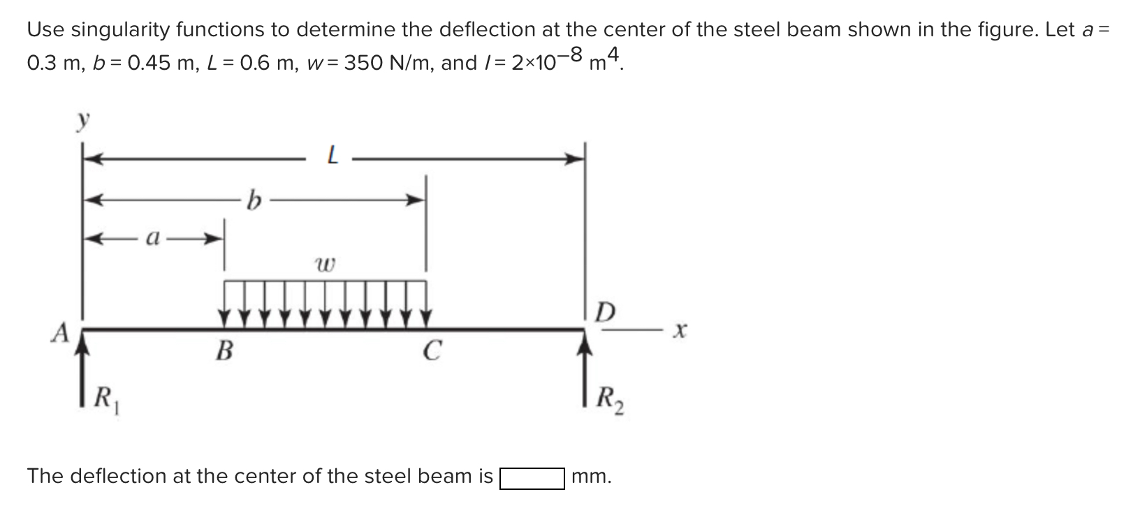 Solved Use singularity functions to determine the deflection | Chegg.com