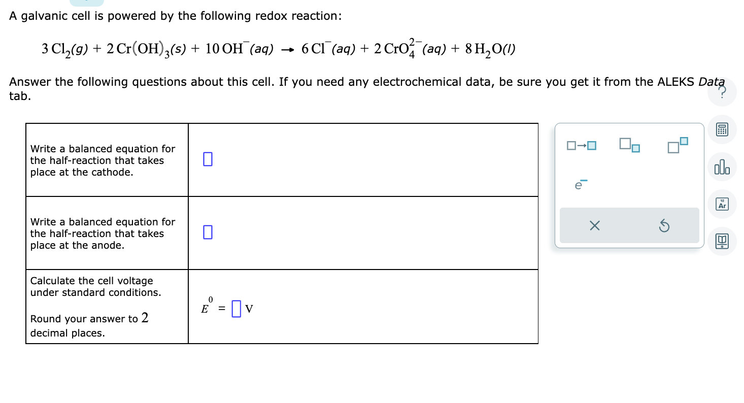 Solved A galvanic cell is powered by the following redox | Chegg.com
