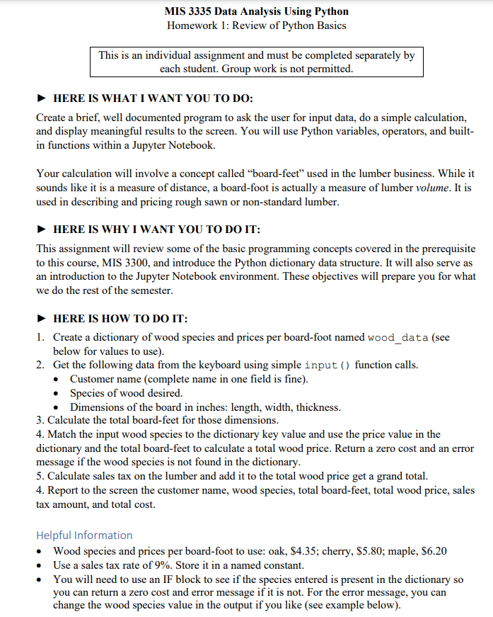 MIS 3335 Data Analysis Using Python Homework 1: | Chegg.com