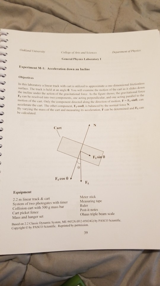 Solved Experimental Procedure 1) Setup the track as shown | Chegg.com