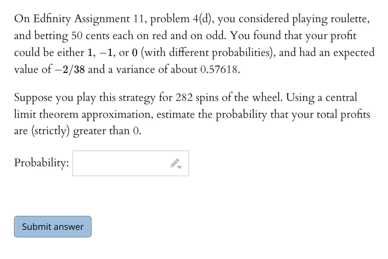 Solved > On Edfinity Assignment 11, problem 4(d), you | Chegg.com