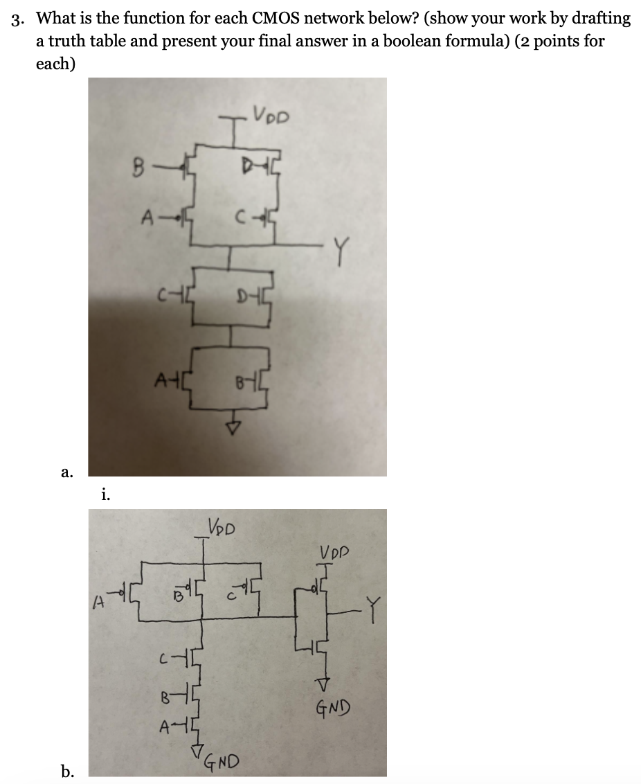 Solved 3. What is the function for each CMOS network below? | Chegg.com