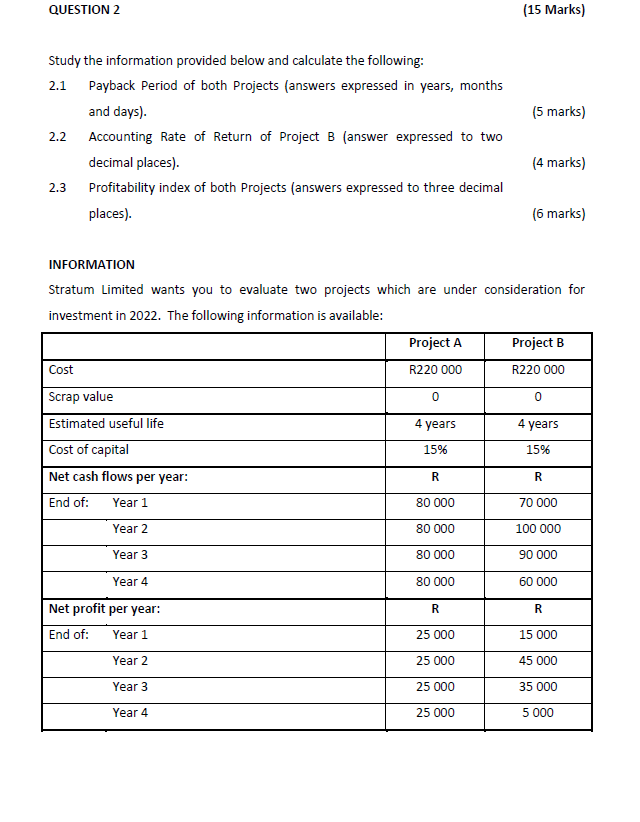 Solved QUESTION 2 (15 Marks) (5 marks) Study the information | Chegg.com