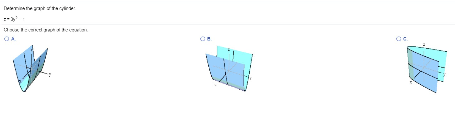 Solved Determine the graph of the cylinder. z = 3y2 - 1 | Chegg.com