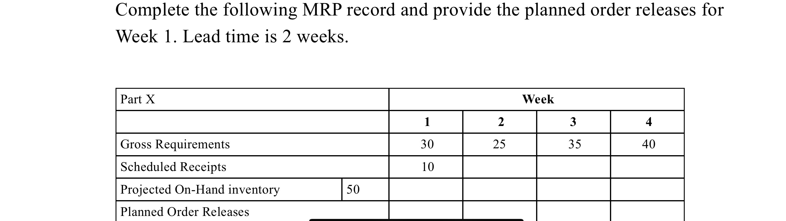 Solved Complete the following MRP record and provide the | Chegg.com