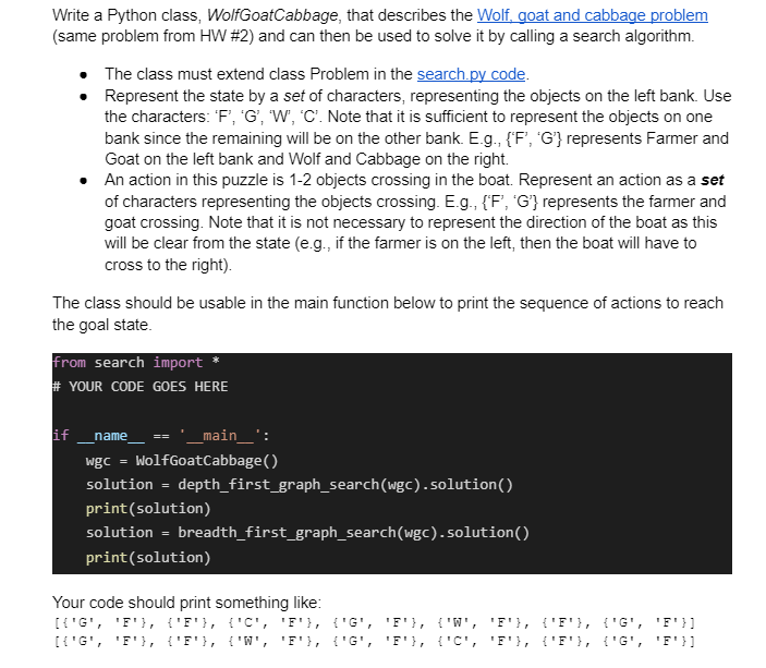 Solved Write a Python class, WolfGoatCabbage, that describes | Chegg.com