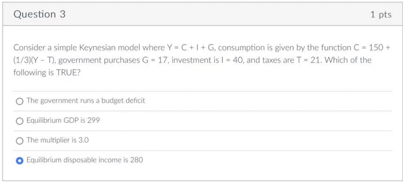 Solved Consider a simple Keynesian model where Y=C+1+G, | Chegg.com