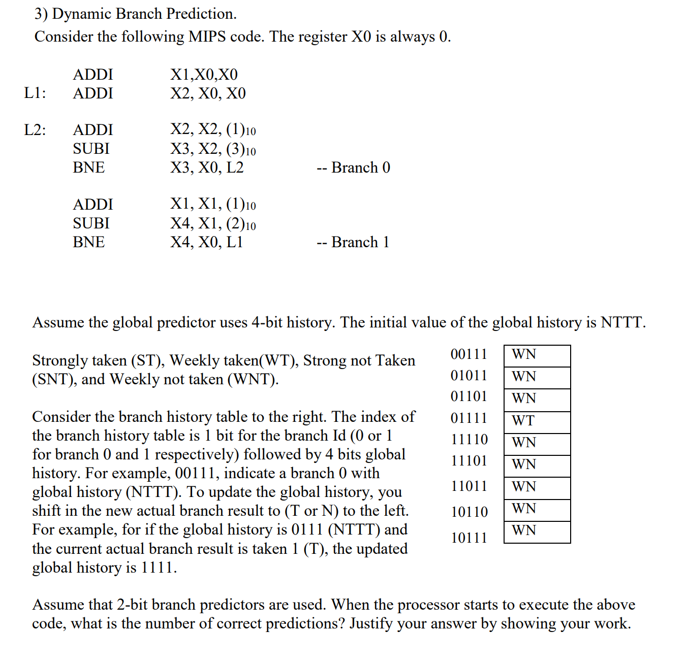 Solved 3) Dynamic Branch Prediction. Consider the following | Chegg.com